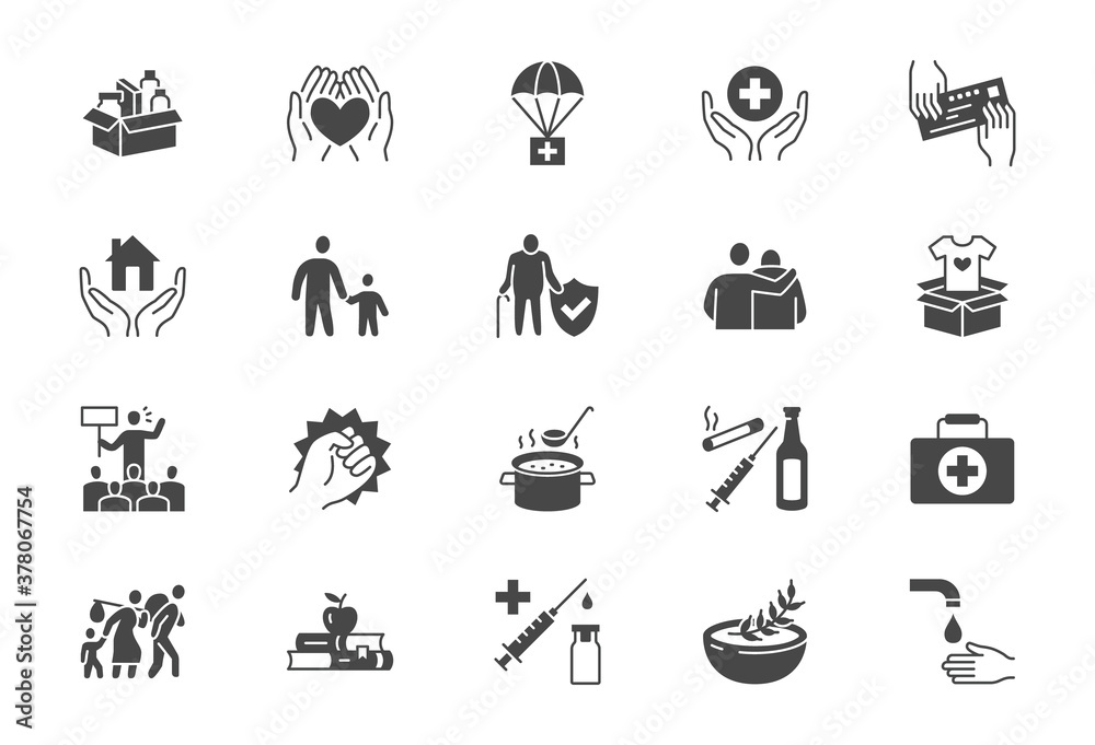 Charity, social worker glyph icons. Vector illustration included icon ...