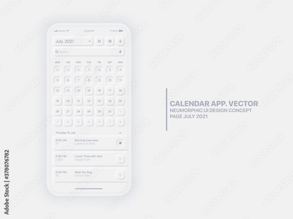 Vector Calendar App Page July 2021 with To Do List and Tasks Conceptual ...