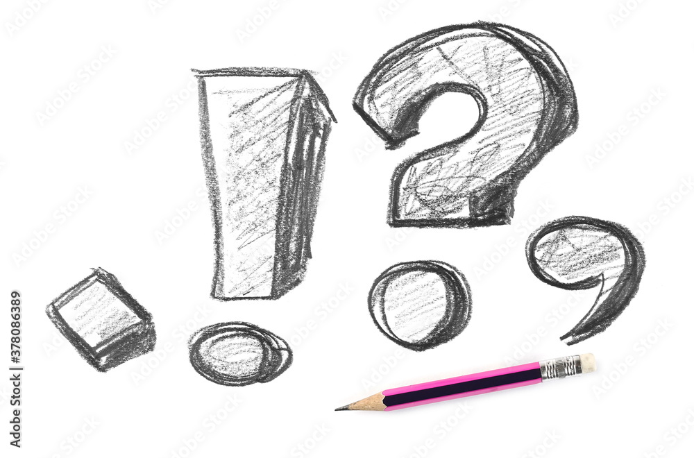 Graphite pencil with punctuation symbols hatching, sketching isolated ...