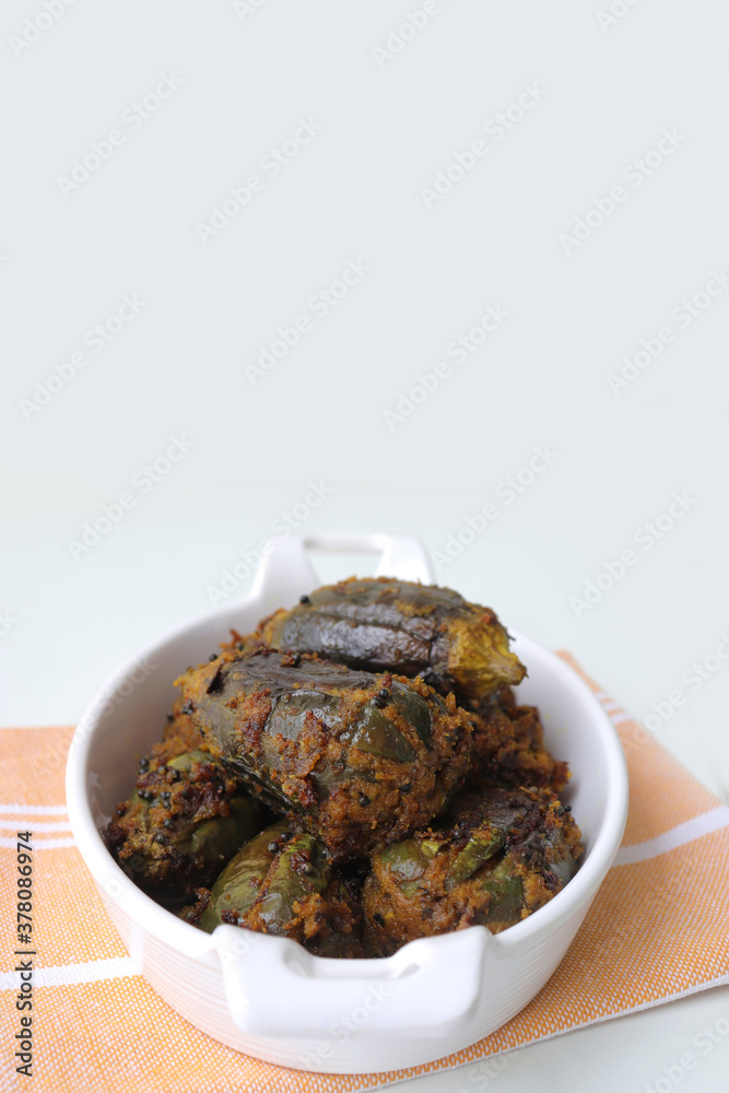 Indian, Maharashtrian side dish or appetizer Bharli Vangi, stuffed ...