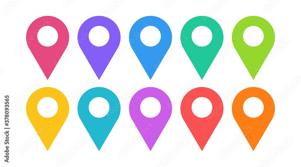 Set of Map pin icon. Place symbol. GPS pictogram, flat vector sign ...