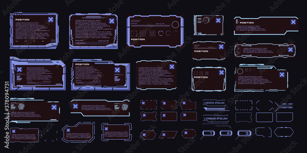 Set of cyber punk digital techno frames for HUD style user interface ...