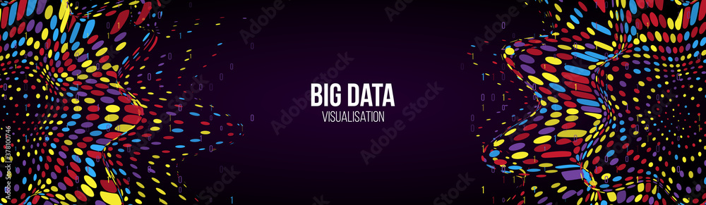 Abstract background with lines array and binary code. Data array visual concept. Big data ...