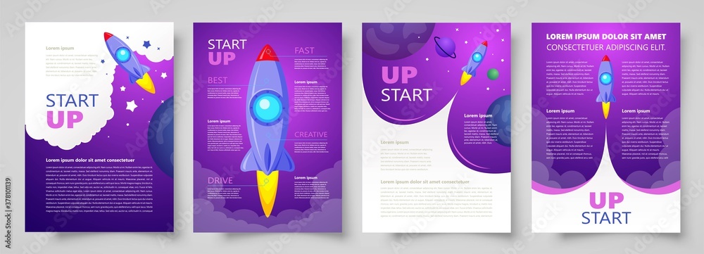 Startup Flyer Set Rocket theme cover template brochure Stock Vector ...