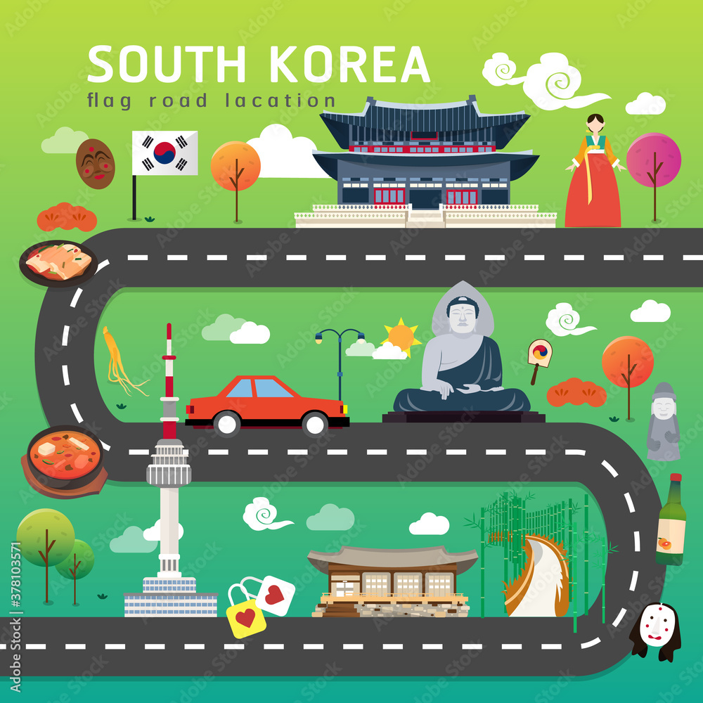 Road map and journey route in South Korea Stock Vector | Adobe Stock