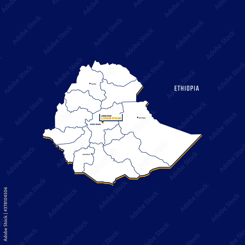 Vector map of Ethiopia with border, cities and capital Addis Ababa ...