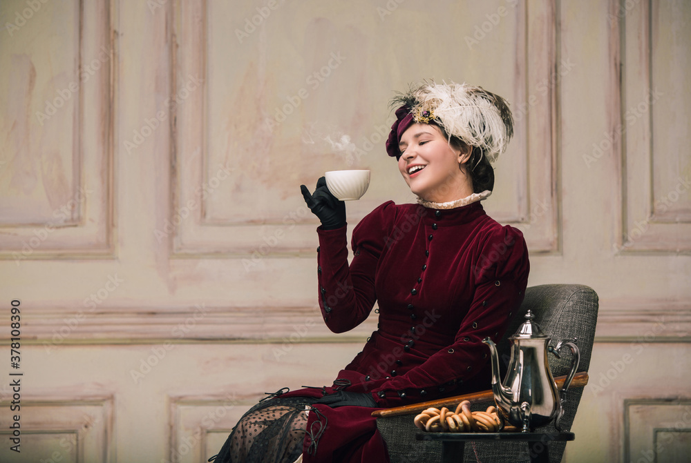 Coffee break in evening. Modern trendy look of Portrait of an Unknown ...