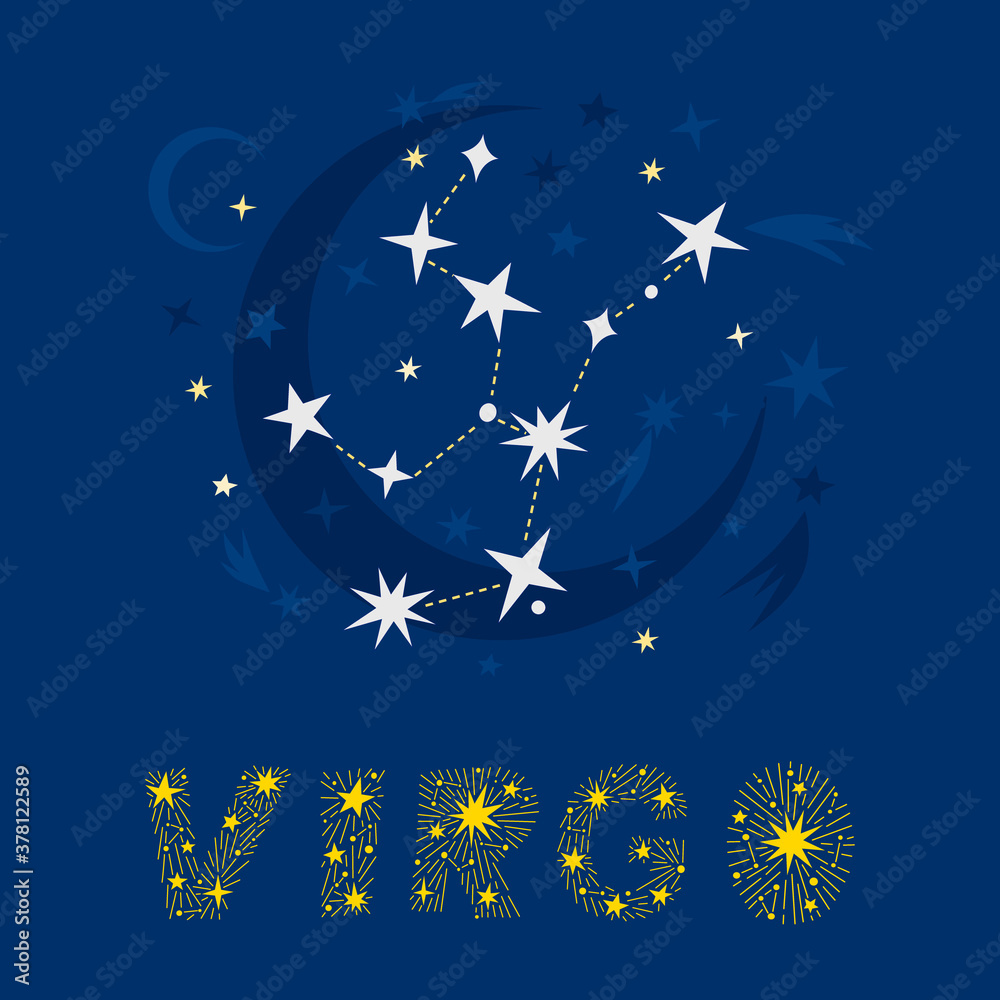 Hand drawn Virgo zodiac star constellation design. Abstract map of the ...