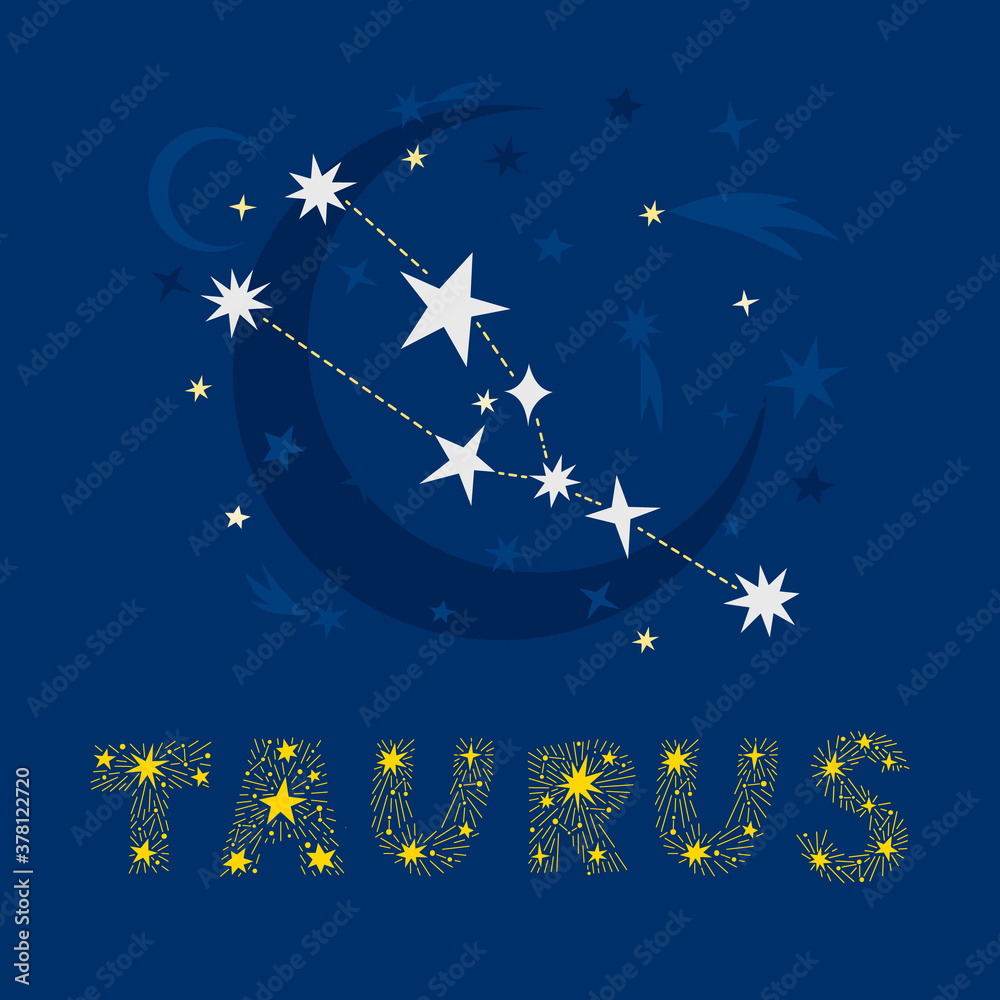 Hand drawn Taurus zodiac star constellation design. Abstract map of the ...