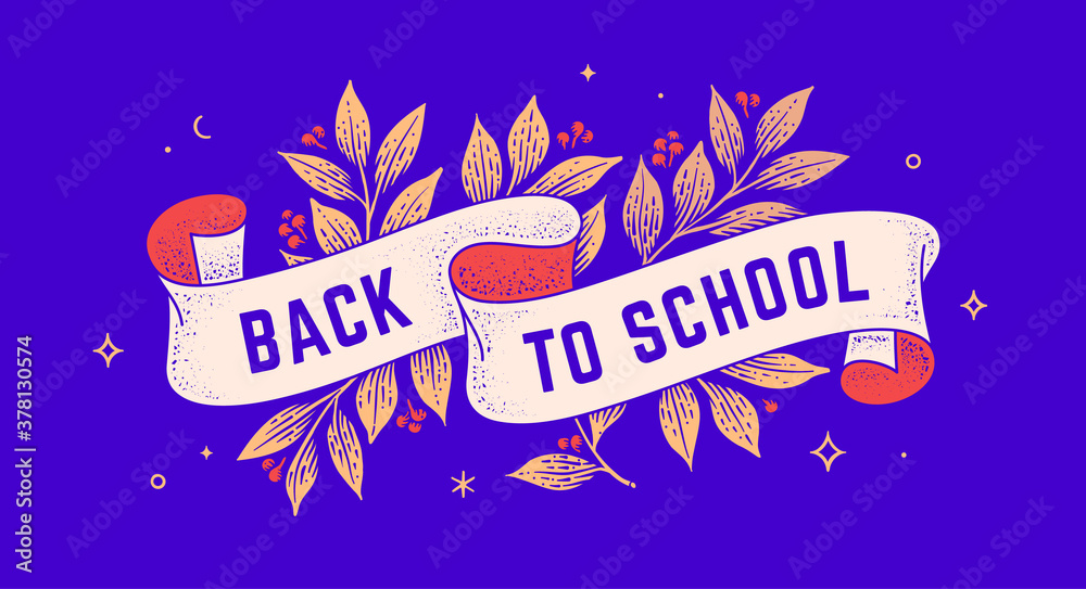 Back to School. Retro greeting card with ribbon and text back to school ...