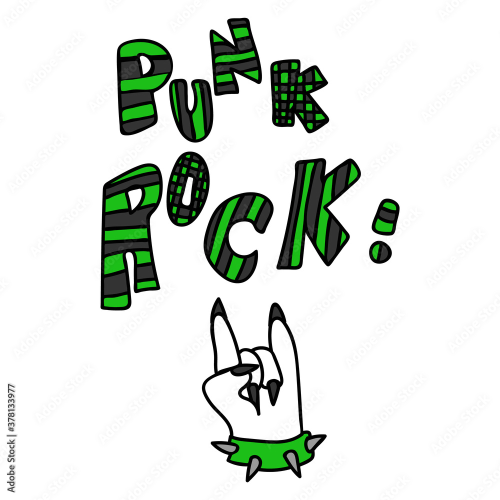 Punk rock hand and text vector illustration clipart. Simple alternative ...