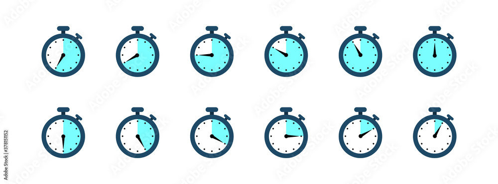 Stopwatch Timer Icons Set Speed Measurements Countdown From 0 To 60 Seconds Vector