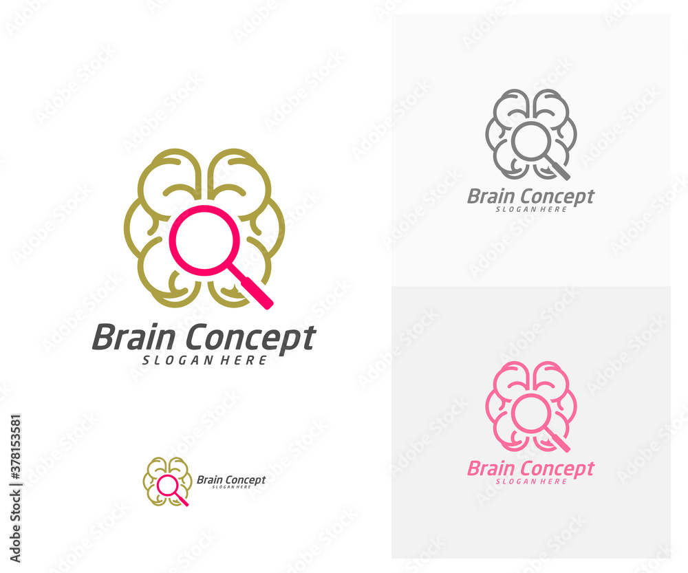 Brain Search Logo design vector template. Think idea concept ...
