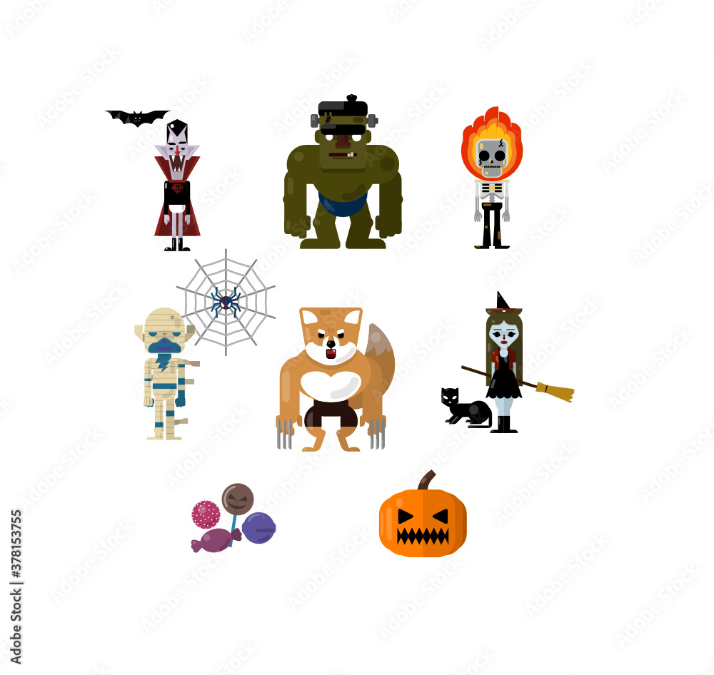Cartoon flat vector set of Halloween Inspired character. Dracula and ...