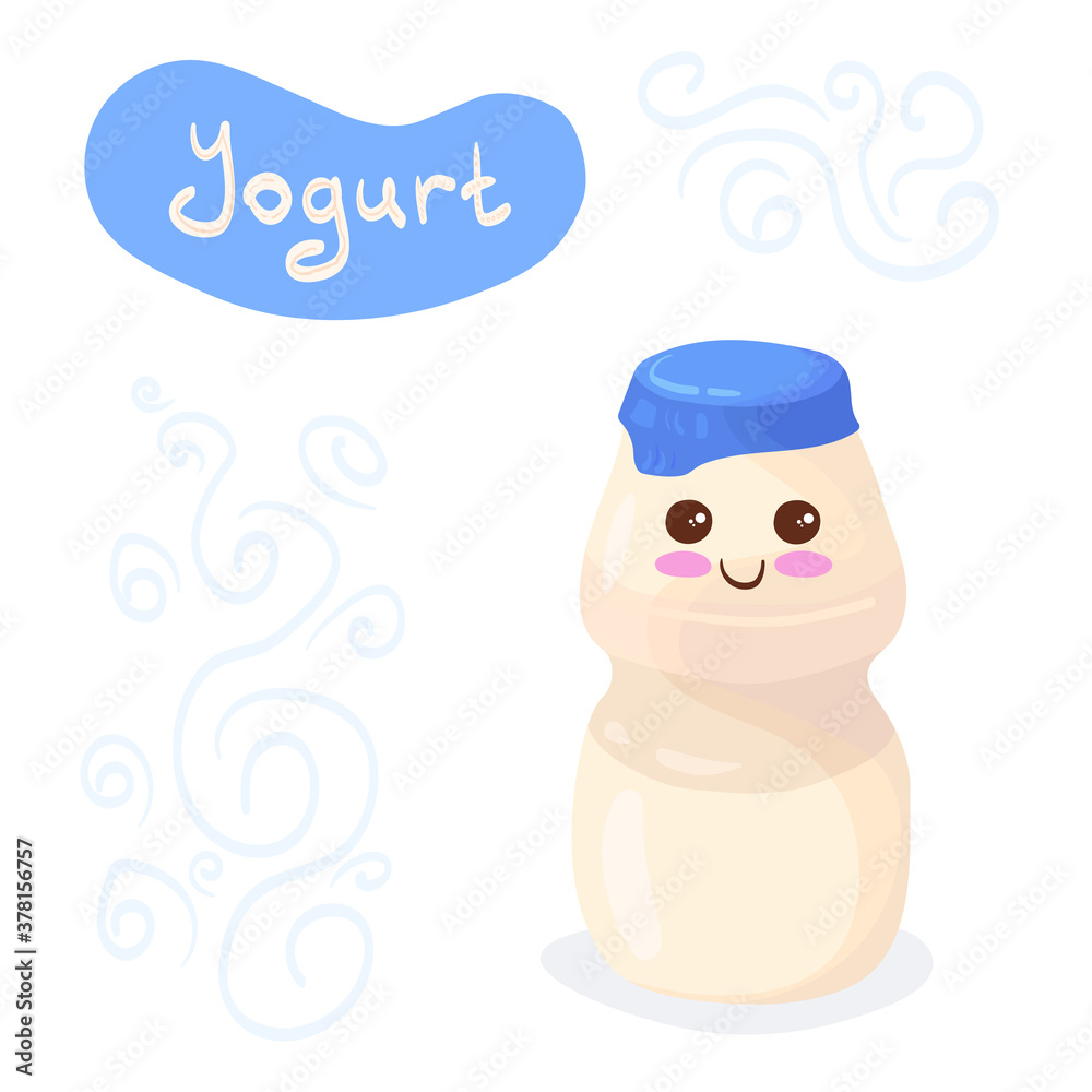 Kawaii Drink Plain Yogurt vector character isolated on white background ...