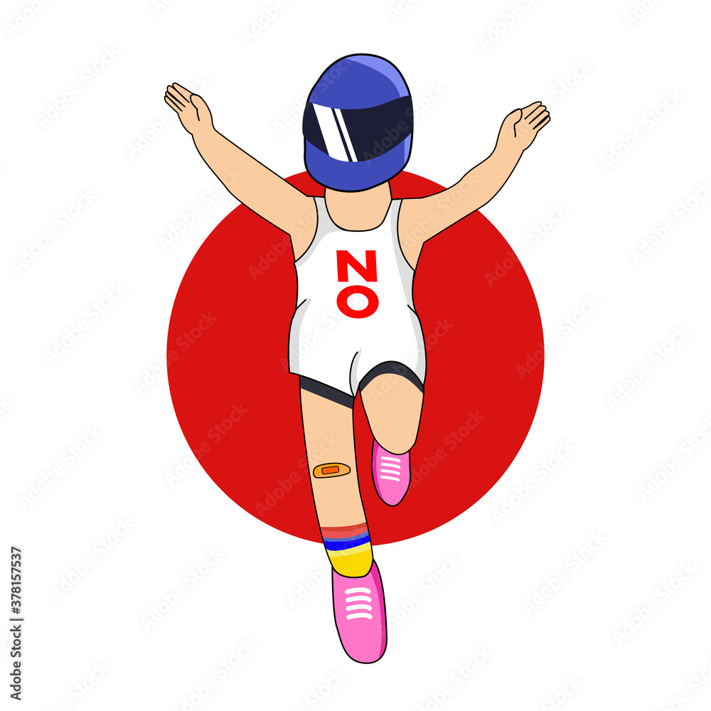 Running man on red sun isolated on white background. cartoon, vector ...