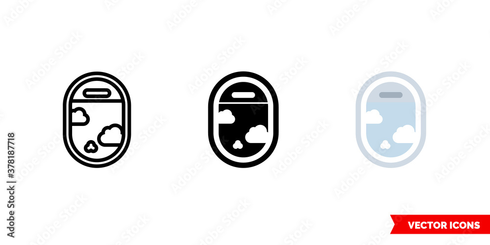 Airplane window open icon of 3 types color, black and white, outline ...