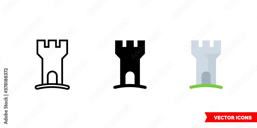 Tower icon of 3 types color, black and white, outline. Isolated vector ...