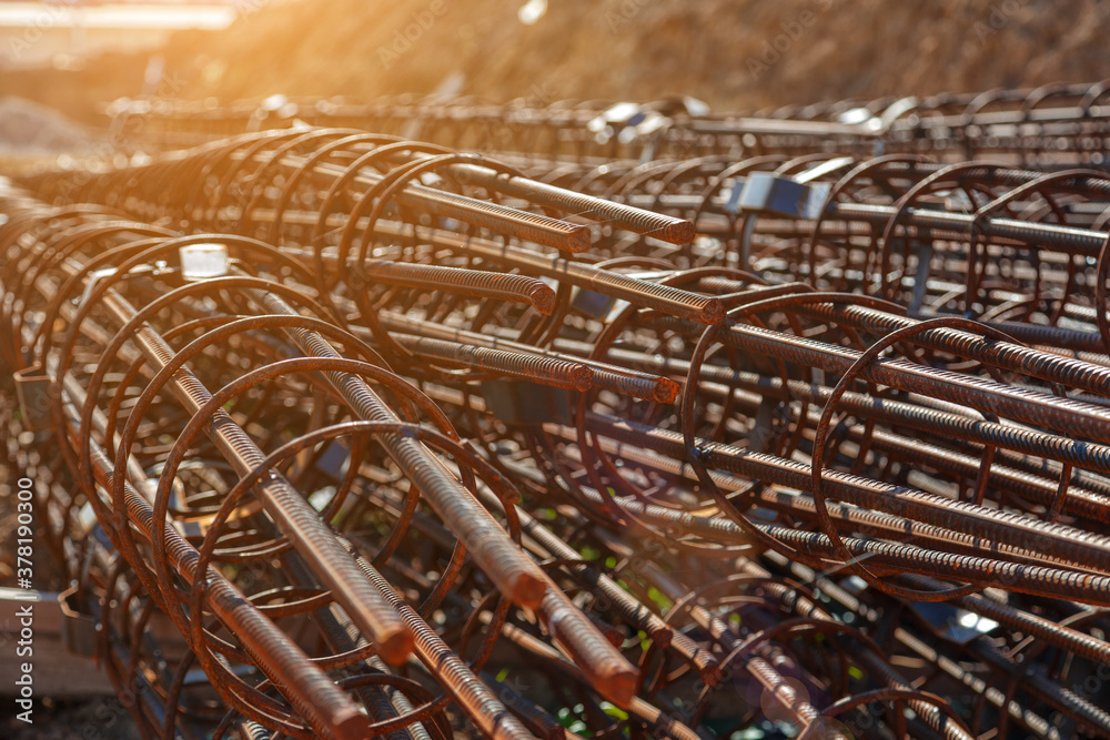 Industrial background. Rebar texture. Rusty rebar for concrete pouring ...
