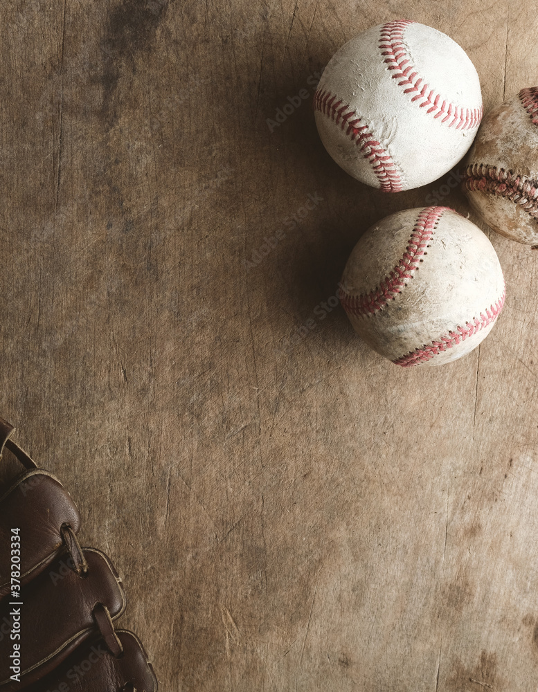 baseball and glove vertical background with rustic wood texture for ...