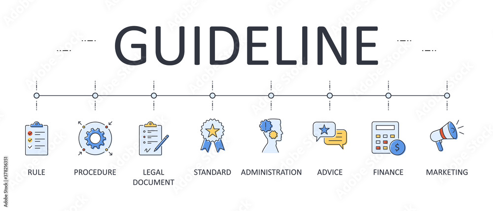 Vector banner guideline. Editable outline infographics icons. Legal ...