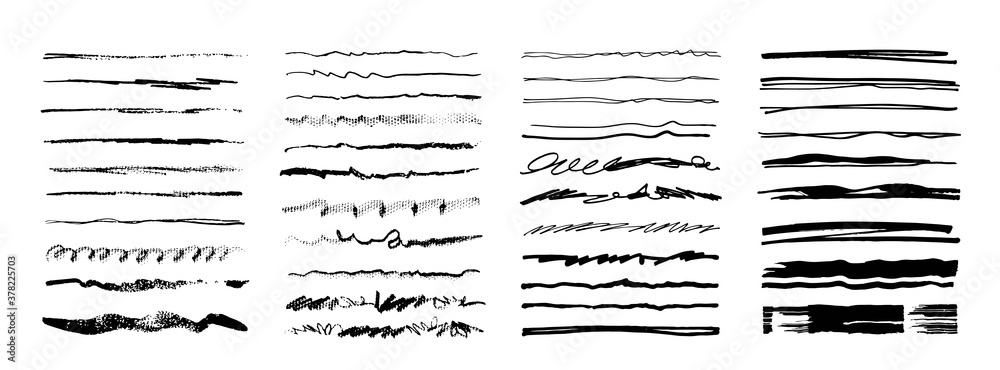 Set of hand drawn line borders, sketch strokes isolated on white ...