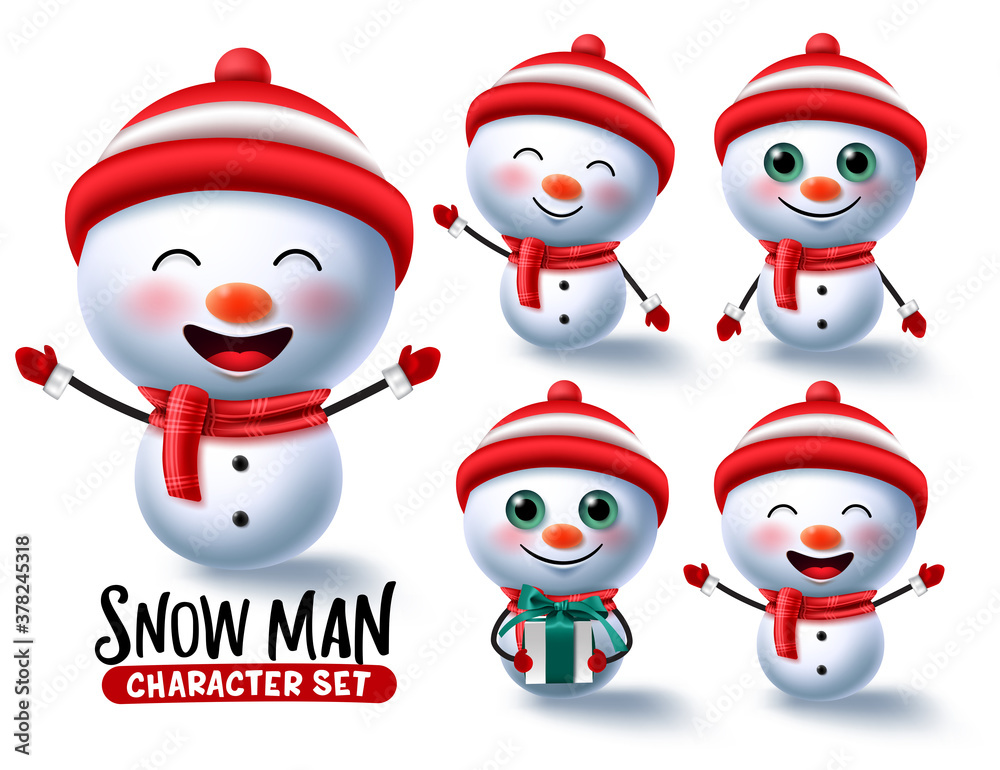 Snow man character vector set. Snowman christmas characters In ...