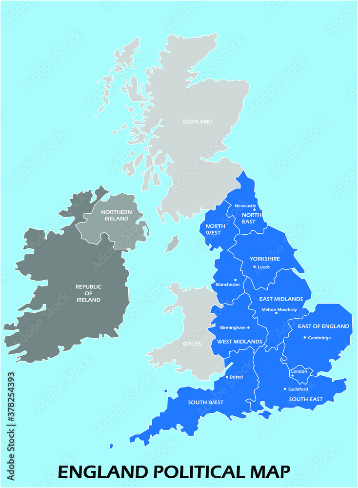 England political map divide by state colorful outline simplicity style ...