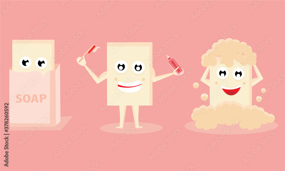 three cute soap characters. Soap cartoon asset for children's health ...