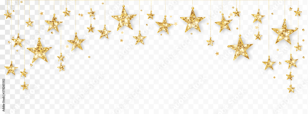 Holiday decoration, gold glitter border with stars. Festive vector ...