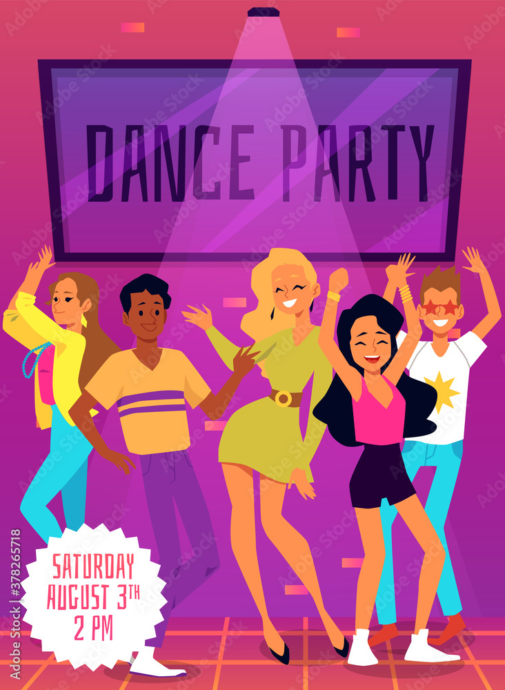 Dance party poster or banner template for nightclub flat vector ...