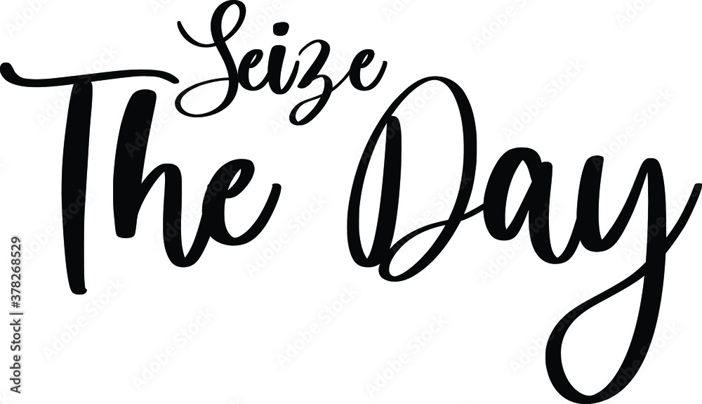 Seize The Day Handwritten Typography Black Color Text On White ...