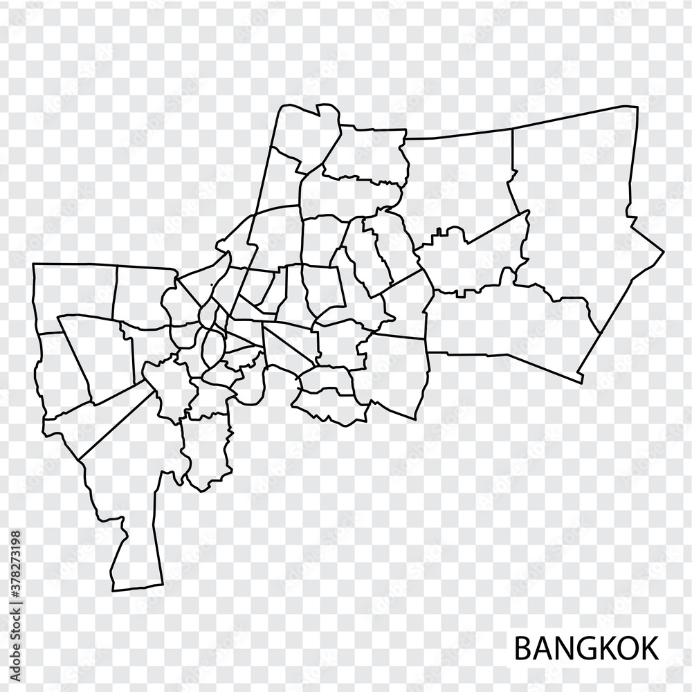 High Quality map of Bangkok is a city Thailand, with borders of the ...