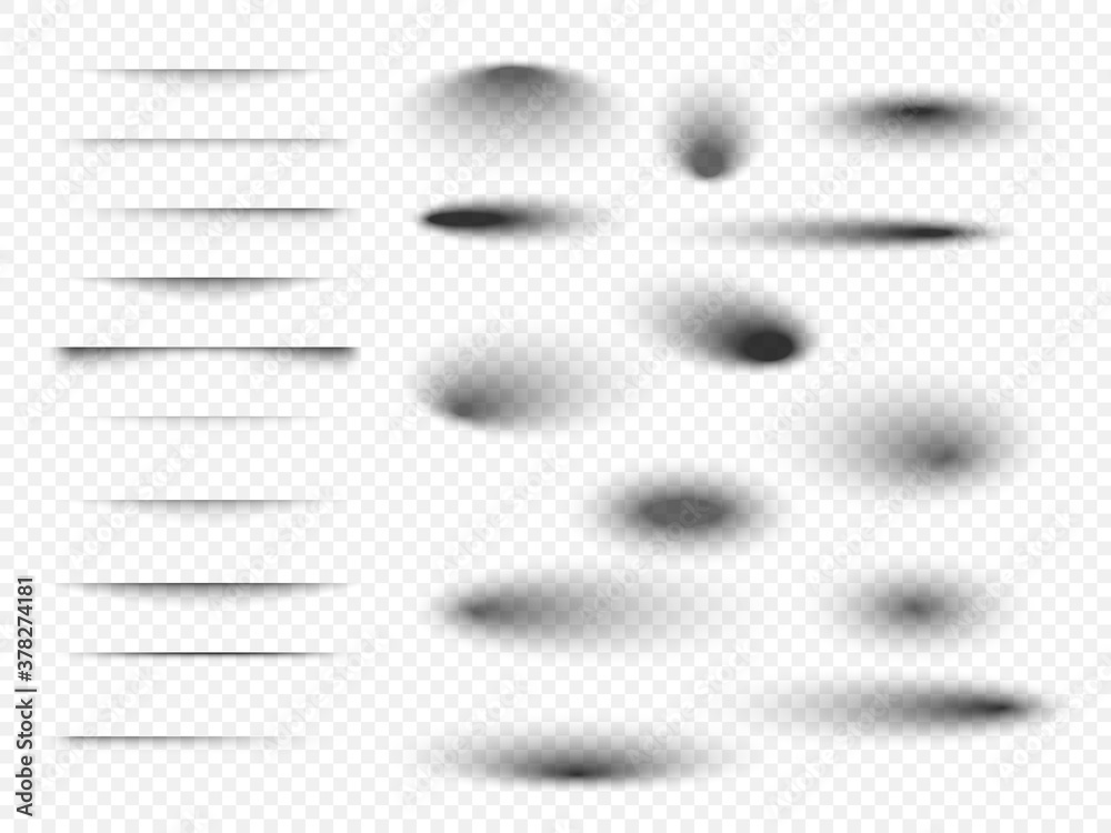 Set of transparent shadow with soft edges. Realistic shadow effect ...