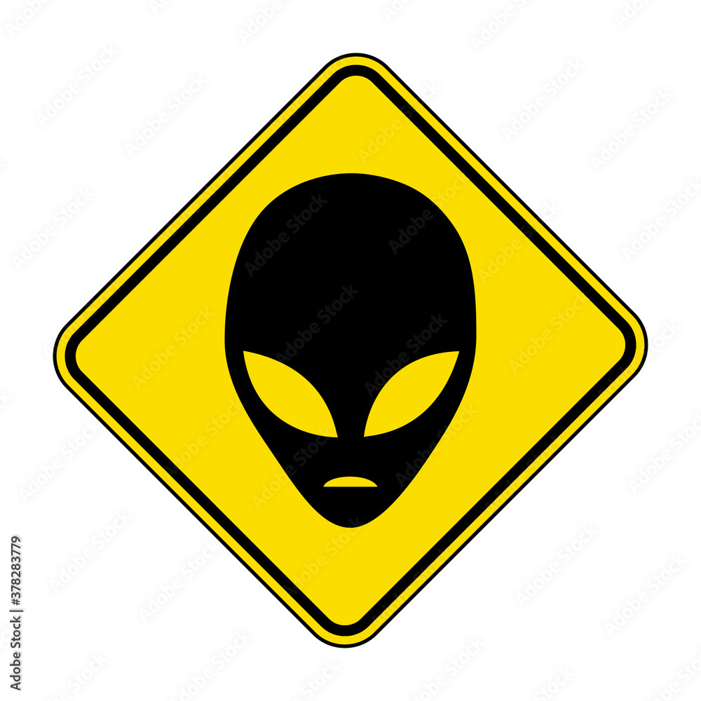 Aliens warning road sign. Vector illustration of yellow diamond shaped ...