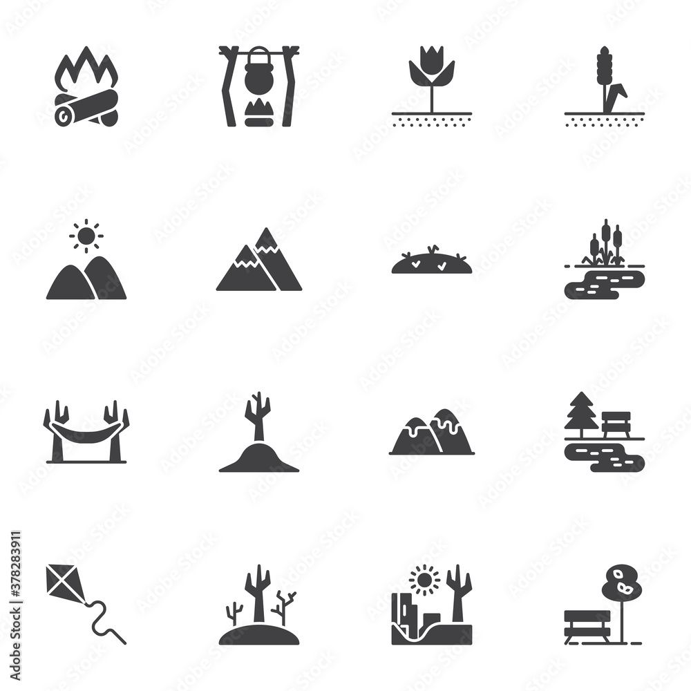 Outdoor nature vector icons set, modern solid symbol collection, filled ...