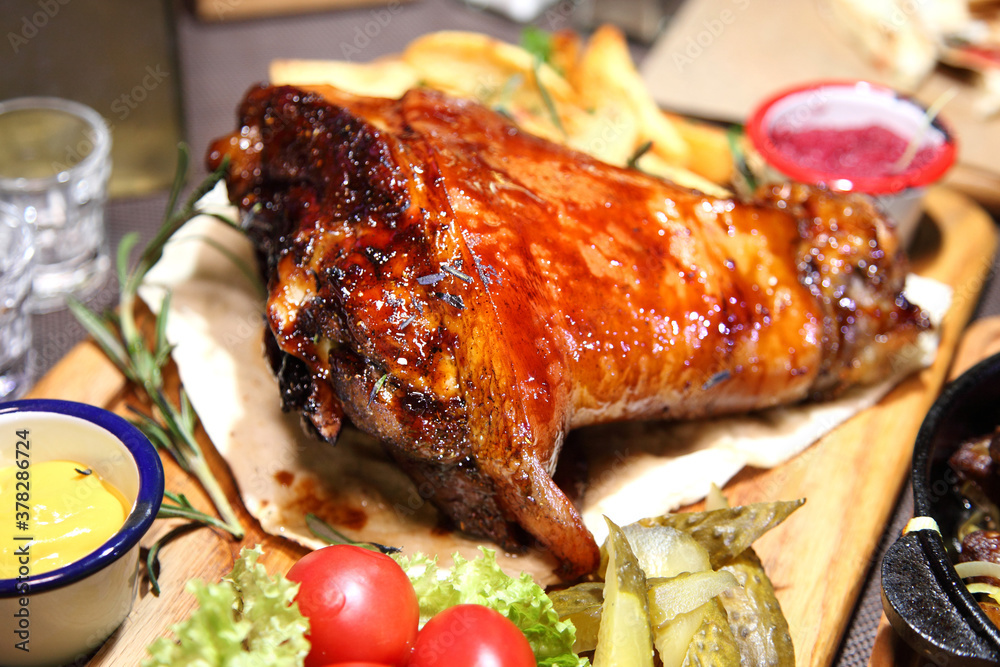 Baked pork knee. Fried beef liver with onions. Beer pub. Sports bar ...