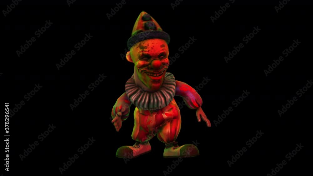 Seamless animation of a horror clown running with knives with alpha ...