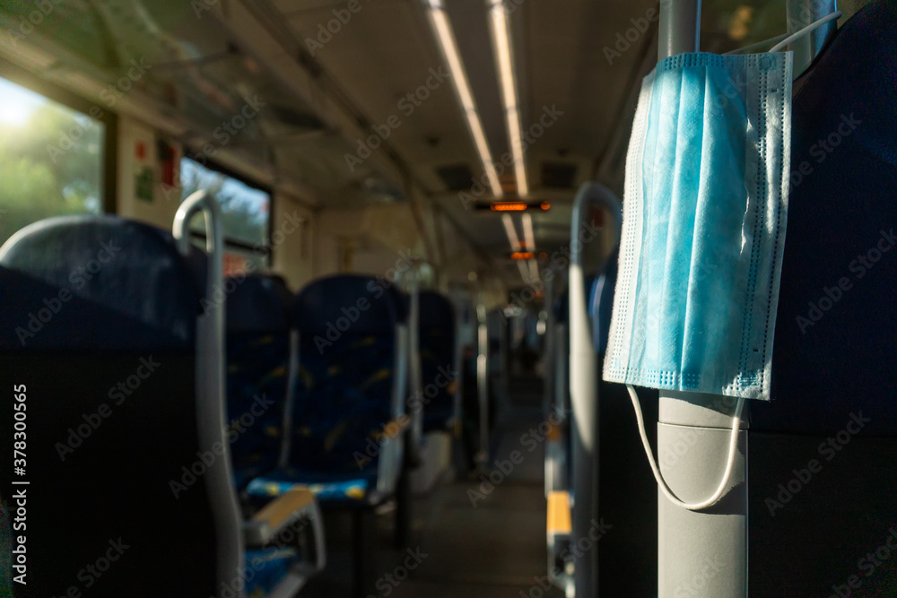 Empty inside train bus subway public transport with window view and ...