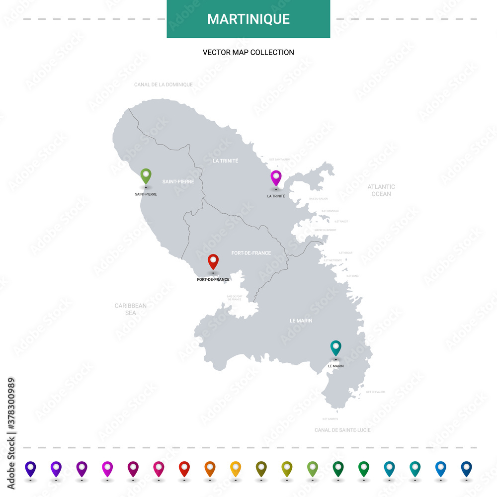 Martinique map with location pointer marks. Infographic vector template ...