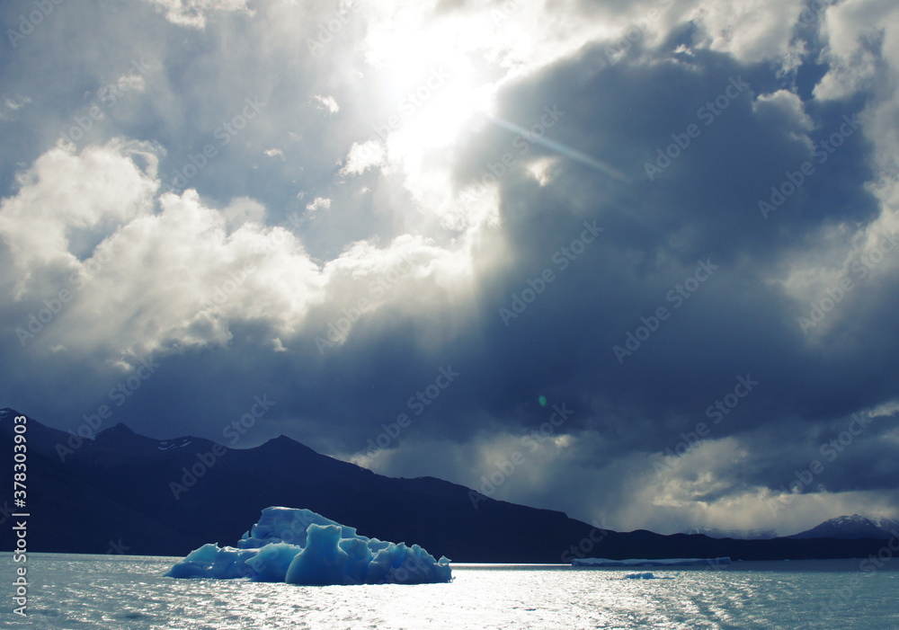Lonely floating iceberg on the way to Perito Moreno glacier in ...