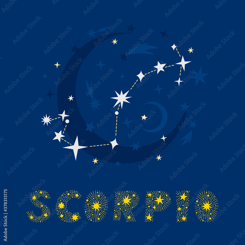 Hand drawn Scorpio zodiac star constellation design. Abstract starry ...