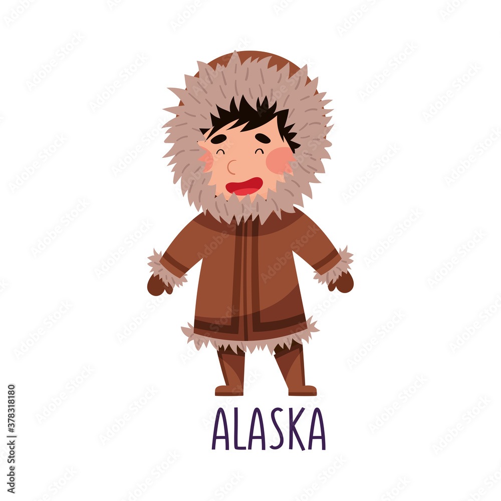 Cheerful Boy Wearing National Costume of Alaska Vector Illustration ...