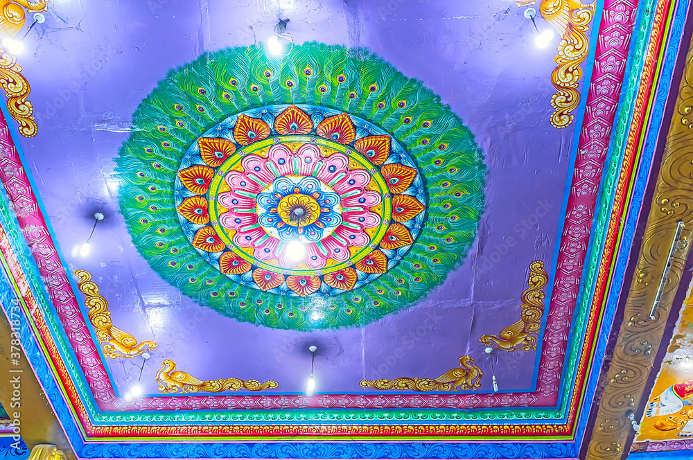 The colorful ceiling of Muthumariamman Kovil Hindu Temple, on Nov 27 ...
