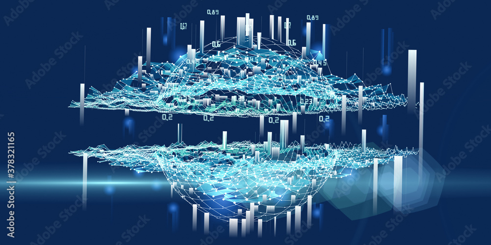 Abstract polygonal background artificial intelligence sphere on grid data. Analytics algorithms ...