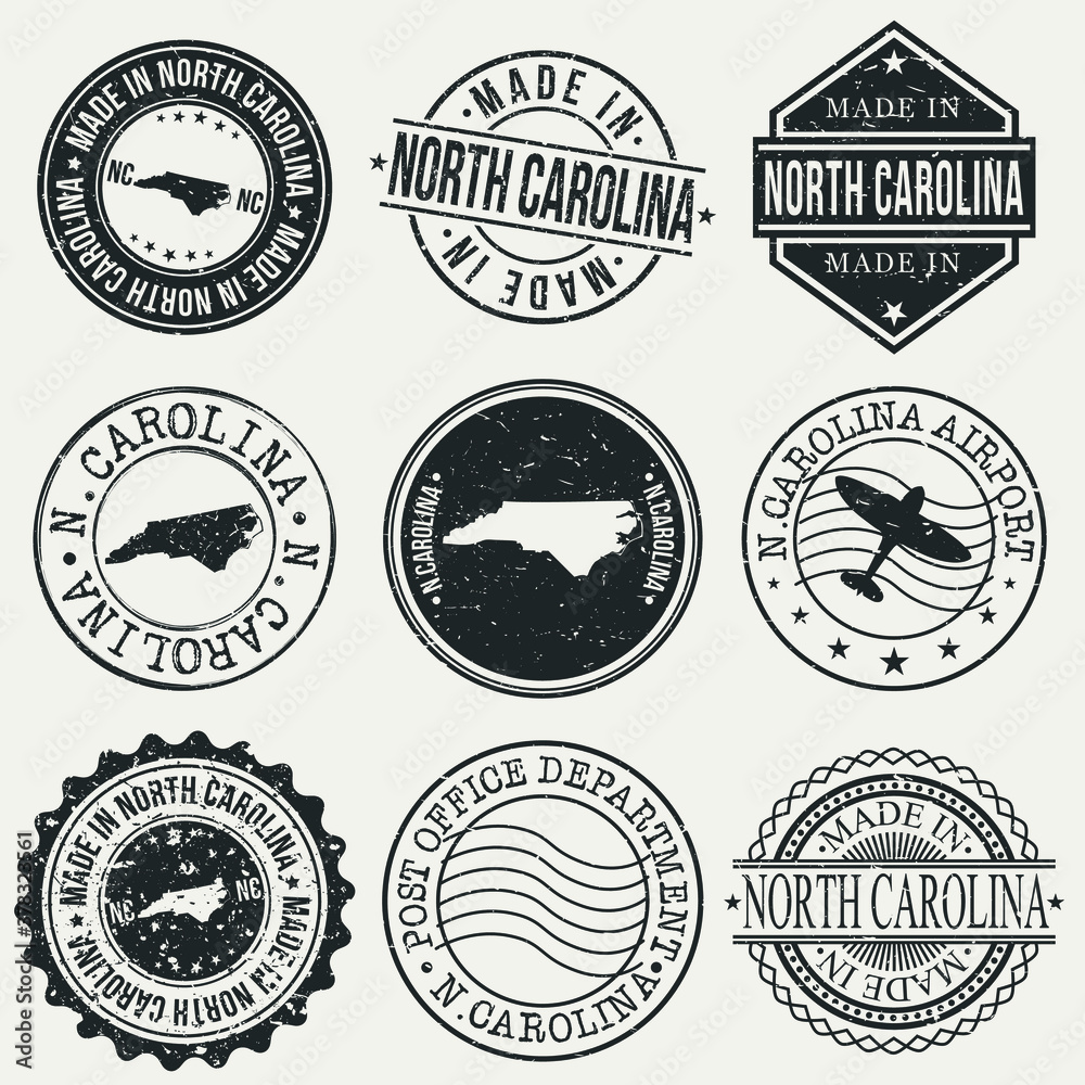 North Carolina Set of Stamps. Travel Stamp. Made In Product. Design ...