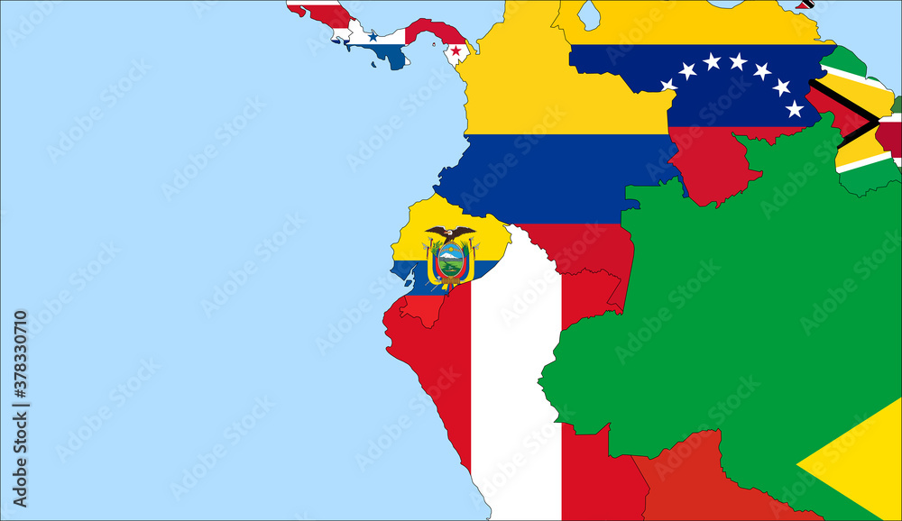 Center the map of Ecuador. Vector maps showing Ecuador and neighboring ...