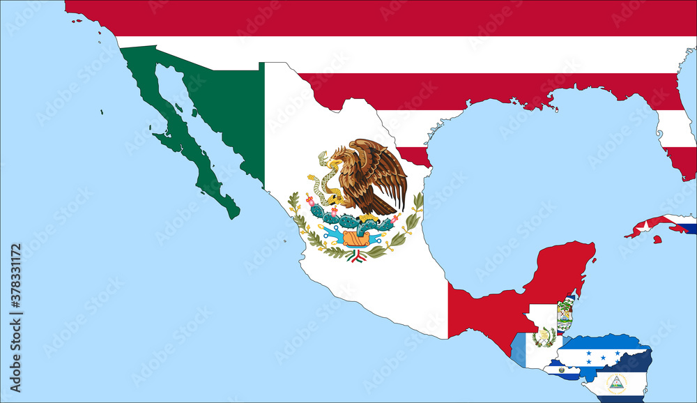 Center the map of Mexico. Vector maps showing Mexico and neighboring ...