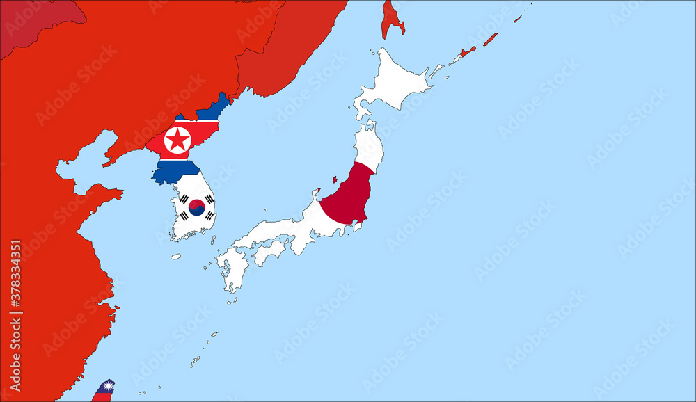 Center the map of Japan. Vector maps showing Japan and neighboring ...