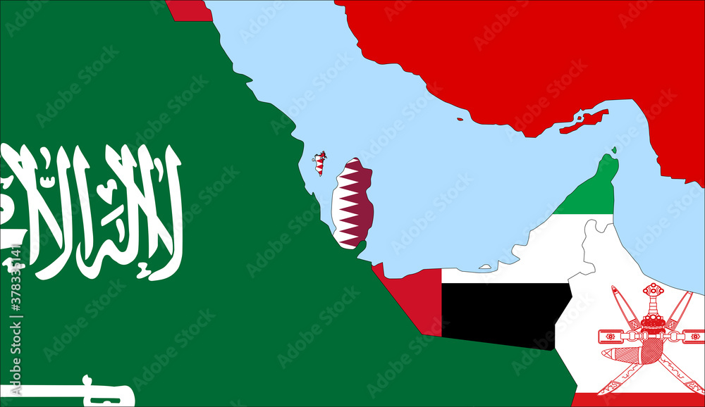 Center the map of Qatar. Vector maps showing Qatar and neighboring ...